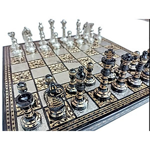 12" Solid Brass Metal Chess Set Pieces & Board with Velvet Storage Box | Brass Metal Luxury Chess Set | Antique Chess Set for Gifts