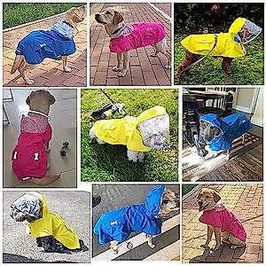 Waterproof Dog Raincoat, Adjustable Reflective Lightweight Pet Rain Clothes with Poncho Hood (Large, Blue)