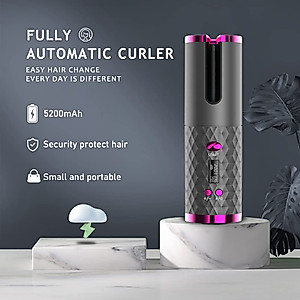Automatic Curling Iron, Hair Curling Iron for Hair Styling, Cordless Auto Hair Curler, with 6 Temps and Timers, Auto Shut-Off, Fast Heating, Rechargeable Cordless Hair Curler 1 (Gray)