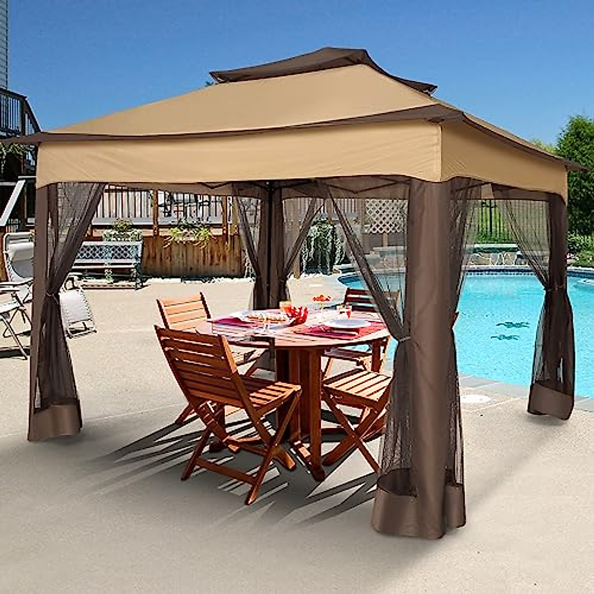 HOTEEL Pop Up Gazebo with Mosquito Netting 11x11 Canopy Instant Gazebo Tent Outdoor Gazebos for Patios Waterproof Vented Roof Screen Gazebos for Backyard, Lawn,Garden, Base 10X10, 121ft² of Shade