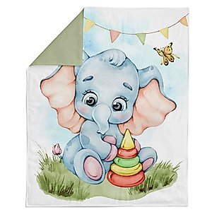 UNIQUE Baby Elephant Fabric Panel 29x39in, Quilting Panel, Baby Quilt Panel, Cotton Baby Panel, Blanket Panel, Sateen Cotton Fabric Panel for Quilting