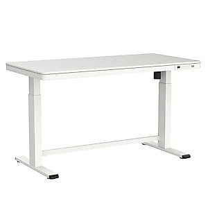 FLEXISPOT 55" White Electric Standing Desk with Drawers, Quick Assembly Home Office Sit Stand Desk with Storage, USB Charging, Computer Desk for Home Office (White Top + Adjustable Frame, Comhar)