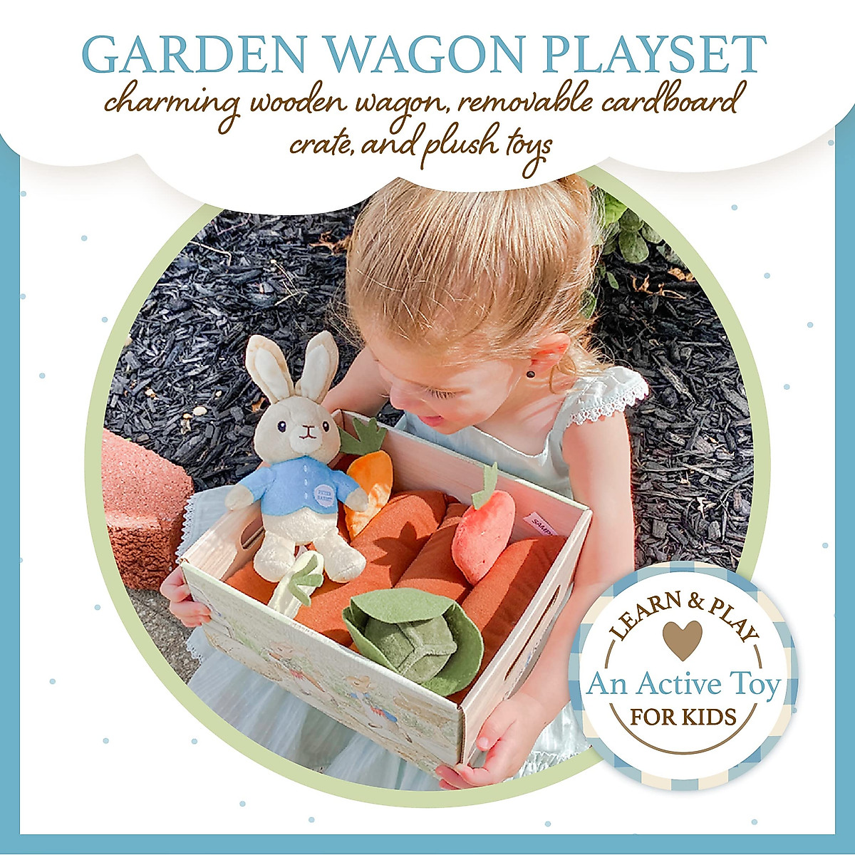 KIDS PREFERRED Beatrix Potter Peter Rabbit Wooden Garden Wagon and Plush Veggie Play Set, (24228)