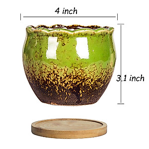ARTKETTY Succulent Pots - 4 Inch Ceramic Succulent Planters with Drainage Tray Set of 6, Small Cactus Pots for Indoor Plants Colorful Flower Plant Pots for Desk Windowsill