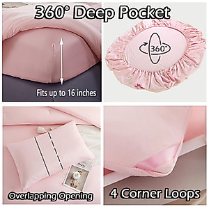 MorroMorn Pink Comforter Set Twin, 4 PCS Bed in a Bag for All Season, Pink Bed Set Cloud Comforters, Fitted Sheets, Pillowcases, Soft for Girls Kids Teen Preppy Dorm (Pink, Twin/Twin XL)