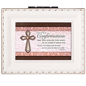 Cottage Garden Confirmation Follow Ivory Rope Trim 4.5 x 3.5 Tiny Square Jewelry Keepsake Box