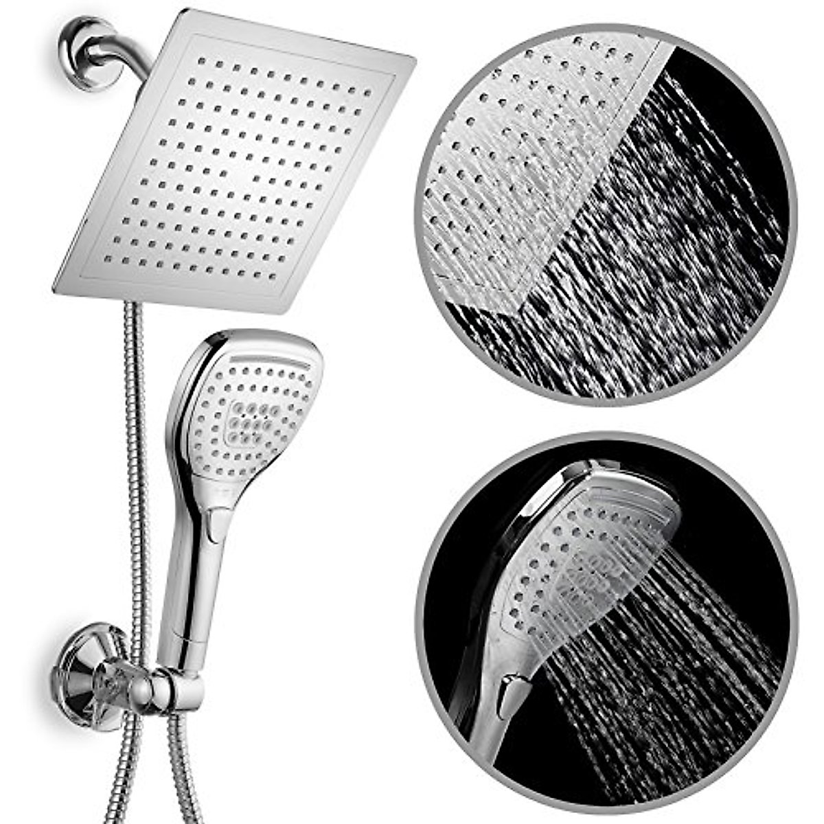 Dream Spa Ultra-Luxury 9" Rainfall Shower Head/Handheld Combo. Convenient Push-Button Flow Control Button for easy one-handed operation. Switch flow settings with the same hand! Premium Chrome