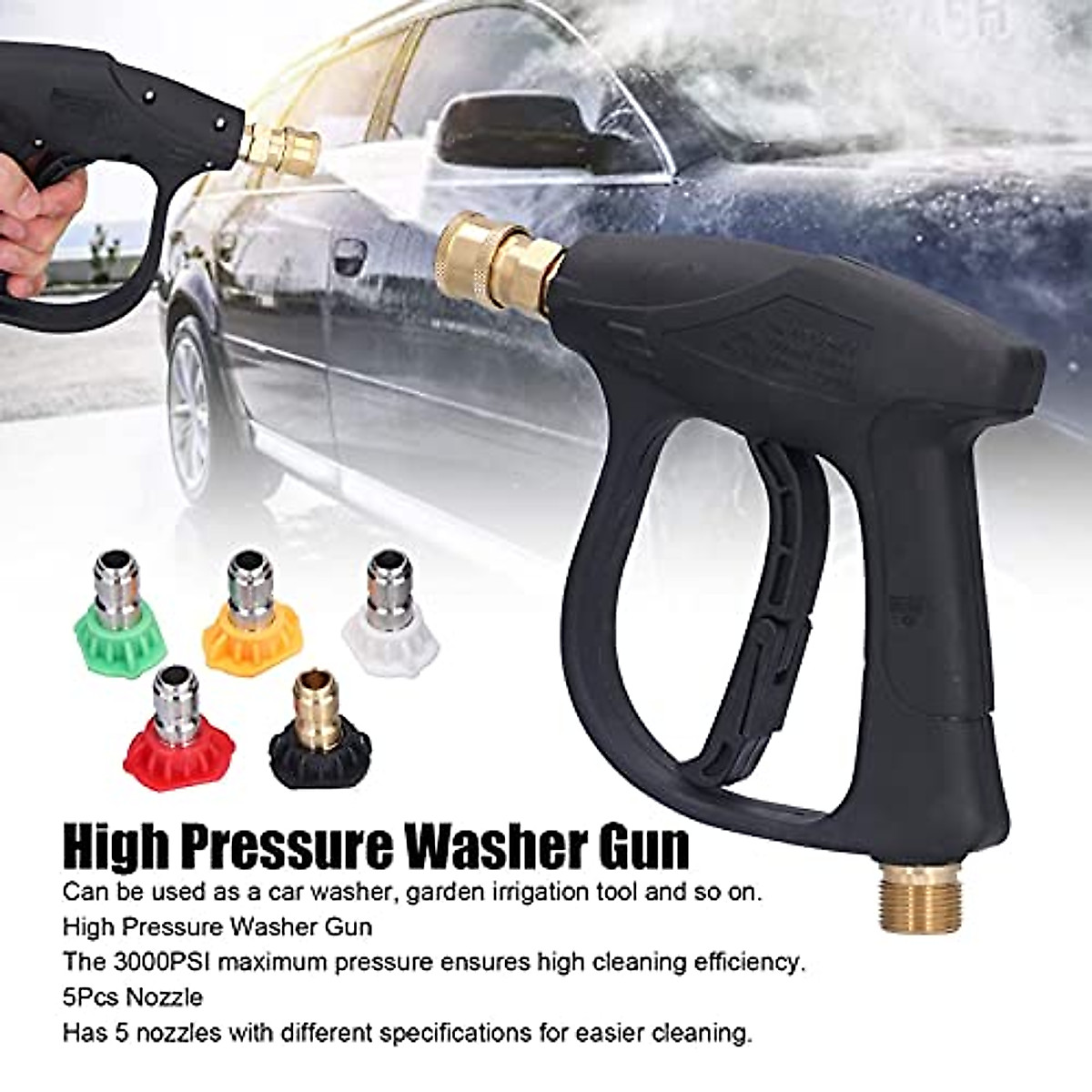 1/4in M22 High Pressure Washer Guns with 5 Nozzles Spray Hose Cleaner 3000PSI for Household