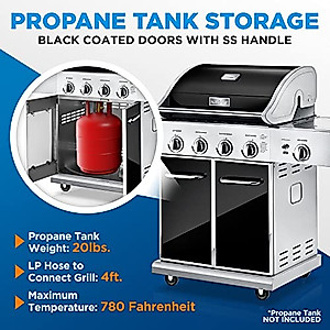 NutriChef Heavy-Duty 5-Burner Propane Gas Grill - Stainless Steel Grill, 4 Main Burner with 1 side burner, 52,000 BTU Grilling Capacity, Electronic Ignition System, Built-in Thermometer - NCGRIL2