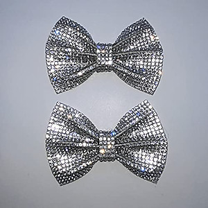 2 pcs Bedazzled Rhinestone Bows Without Clip, Bling Tailless Bow for Headband, Shoe, Phone Case, Belt, Wedding Decorations and Crafts DIY 3.2’’ Width