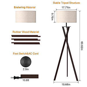 LEPOWER Standing Floor Lamp, Modern Design Tripod Lamp, Mid Century Wood Reading Lamp for Living Room, Bedroom and Office, Flaxen Lamp Shade with E26 Lamp Base