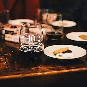 40 Years Happy Anniversary Wine Glass, 40th Anniversary Wedding Gift For Mom, Dad, Wife, Soulmate, Couple, Funny Vintage Unique Personalized, 40 Years Gifts, Funny Vintage Aged To Perfection
