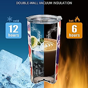 QWEUIOP 20oz Insulated Travel Coffee Mug Hand Drawn Leaves Stainless Steel Tumbler with Lid Double Wall Vacuum Coffee Cup For Hot and Cold Drinks14518