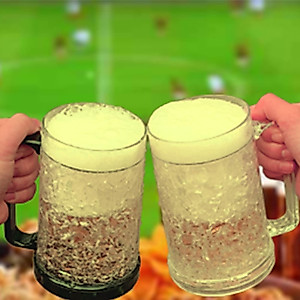 EASICOZI Double Wall Gel Frosty Freezer Ice Mugs Clear 16oz Set of 2 (Black and White)