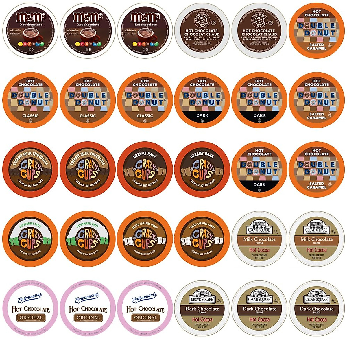 Perfect Samplers Hot Chocolate Single Serve Cups For Keurig K cup Brewers, Variety Pack Sampler, Cocoa, 30 Count