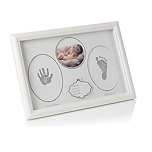 GTweyre Baby Picture Frame Handprint and Footprint Kit First Year Keepsake Photo White Wooden Make Baby Registry Baby Boy Stuff Newborn Baby Shower Gifts, Baby Footprint Kit, Nursery Decor