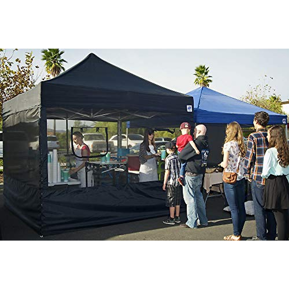 E-Z UP Food Booth Sidewall Kit, Set of 4, Fits 10' x 10' Straight Leg Canopy, Includes 2 Roll-Up Serving Windows, Commercial Grade Mesh, Black