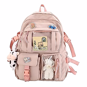 ChenLee Kawaii Backpack Rucksack Aesthetic Student Bookbags with Kawaii Pin and Pendants Accessories for Teen Girls