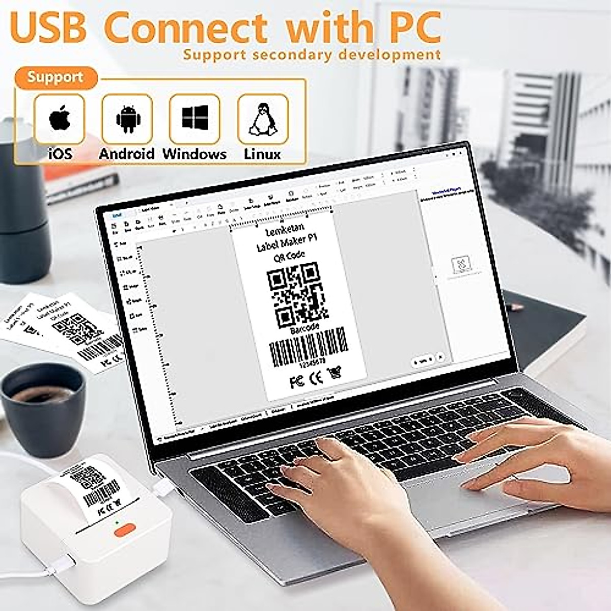 Lemketan Label Maker Machine, Portable Small Bluetooth Thermal Label Printer, Mini Printer Wireless Labeler for Small Business Tape Barcode Storage Mailing Office Home Compatible PC&Phones