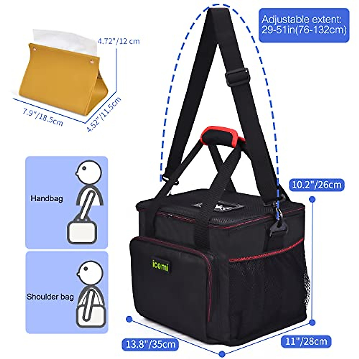 iceMi Insulated Lunch Bag for Women and Men, Soft Sided Portable Cooler Tote Bag for Office Picnic Beach Lunch Beach BBQ Party, (24L) Black