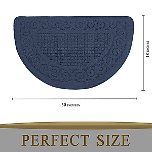 Half Circle Door Mat Indoor 18"X30",Half Round Non Slip Machine Washable Entryway Rug for Front/Back Outdoor, Absorbent Low Profile Inside Entrance Floor Mat for Muddy Wet Shoes and Paws-Navy…