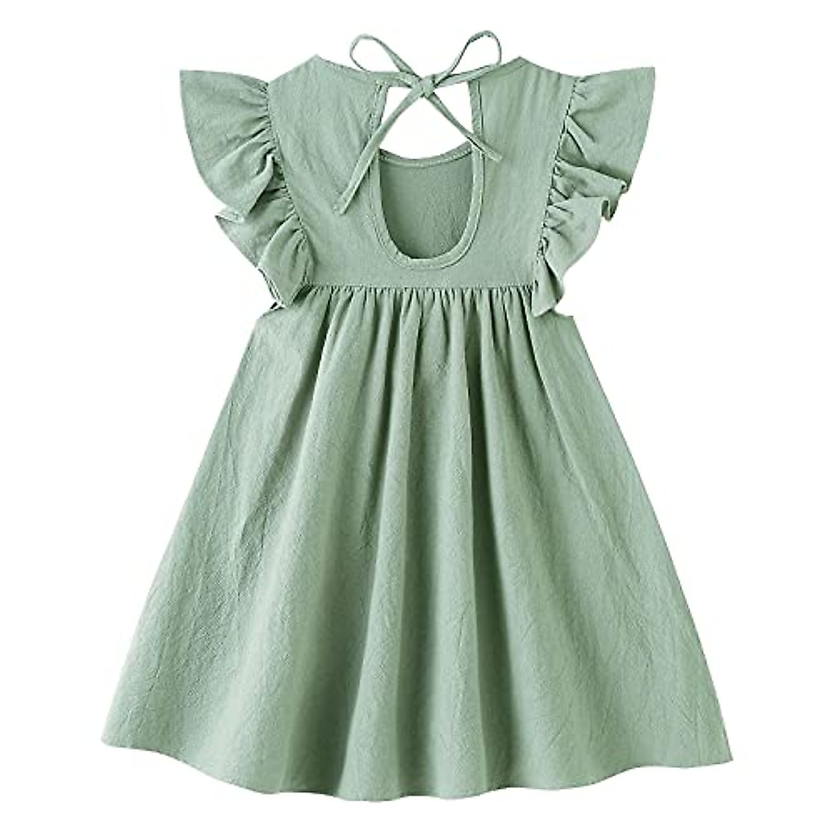 LYXIOF Toddler Baby Girl Cotton Linen Dress Ruffle Sleeve Halter Sleeveless Kids Casual Beach Dresses Green 110CM