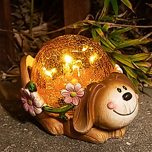 Garden Puppy Statues Outdoor Decor, Solar Lights Outdoor Statue Garden Decorations Solar Dog Ornaments for Patio Yard Lawn Decor Birthday Housewarming Garden Gift
