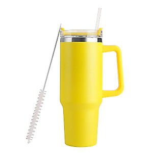 40oz Stainless Steel Tumbler with Handle Lid and Straw Insulated Coffee Mug Water Bottle Tumbler Keeps Hot and Cold Travel Cup (Yellow)
