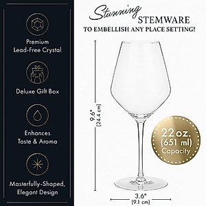 ELIXIR GLASSWARE Red Wine Glasses – Set of 4 Hand Blown Large Wine Glasses – Long Stem Wine Glasses, Premium Crystal – Wine Tasting, Wedding, Anniversary, Christmas – 22oz, Clear