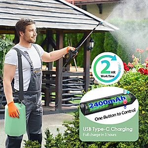 SideKing Battery Powered Sprayer 1.35Gallon/5L, Electric Garden Sprayer with USB Rechargeable Handle, Weed Sprayer with 3 Mist Nozzles, Telescopic Wand, and Shoulder Strap for Lawn and Garden