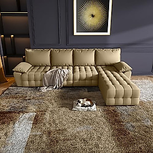 SILKIR Modular Convertible Sofa with Chaise Living Room Loveseat Couch Sectional, Polyurethane, 4seat L-Shape-1 Mustard Gold