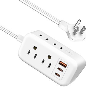 30W Power Strip USB C,5ft Black Extension Cord with USB C Ports, Small Portable Power Strip for Travel Home, Flat Plug 4 Outlet 3 USB Ports PD Fast Charging Cruise Power Strip Cruise Approved