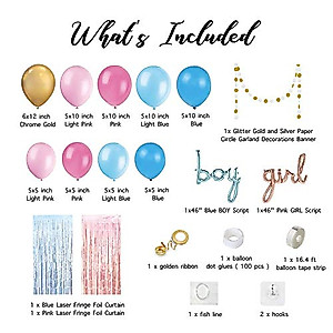 Gender Reveal Kit, Gender Reveal Party Supplies, Gender Reveal Decorations, Blue and Pink Balloons Arch & Garland Kit, Metallic Fringe Curtains Party Decorations, Boy or Girl Gender Reveal Ideas