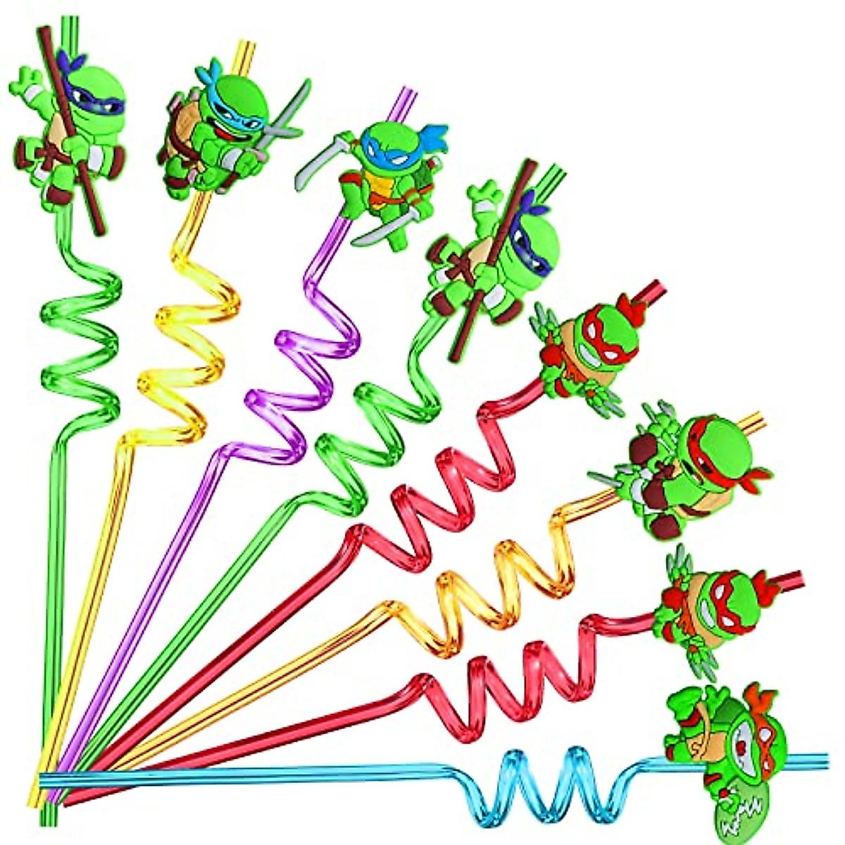 24 Ninja Party Favors Reusable Drinking Straws 6 Designs Great for Ninja Birthday Party Supplies with 2 Cleaning Brushes