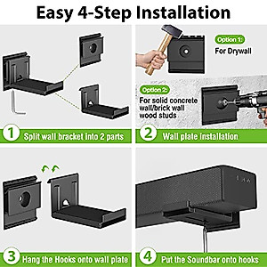 ‎USX MOUNT Universal Soundbar Wall Mount for Drywall Wood Studs Concrete Wall Up to 22 Lbs Sound Bar Mounting Brackets Under TV, Depth Adjustable 4.13-6.3‘’ Removable and Lockable No-Slip Hooks
