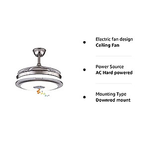 Fandian 42'' Modern Smart Ceiling Fans with Light,Bluetooth Speaker Music Player Chandelier, 3 Colors 3 Speeds Retractable Blades with Remote Control, Silent Motor with LED Kits (42in-Silver1)
