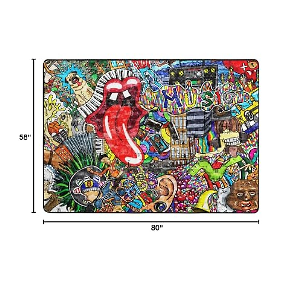 Modern Aesthetic Area Rugs 5x7 Feet, Colorful Graffiti Music Art Abstract Extra Large Soft Flannel Carpet 58"X80" Anti-Skid Doormat Floor Rugs Mat Pad for Bedroom Kitchen Nursery Office
