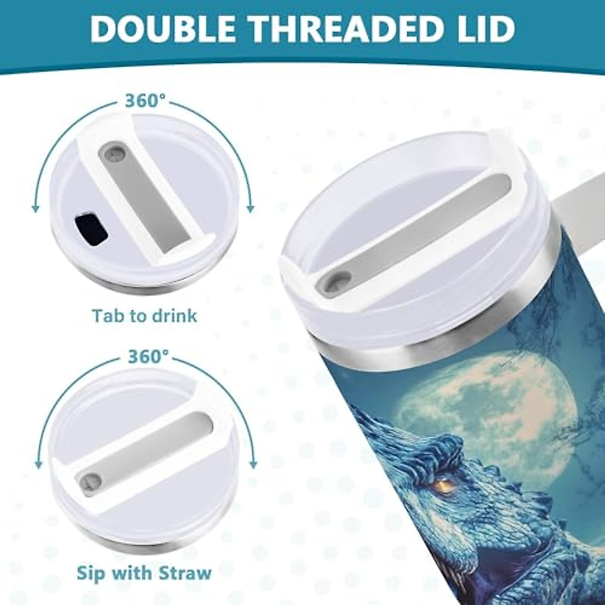 Slewiaeky Tumbler with Handle 40 oz Beast Dinosaur Horror T Rex Travel Mug with Lid and Straw Stainless Steel Vacuum Insulated Water Bottle Cup for Iced Tea Coffee Cold Beverages Cup Holder Friendly