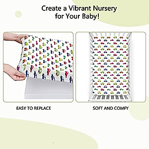 Car Themed Fitted Crib Sheet,Standard Crib Mattress Fitted Sheet Soft Toddler Mattress Sheet Fitted-Crib Mattress Sheet or Toddler Bed Sheet, 28“ x52“,Multicolor