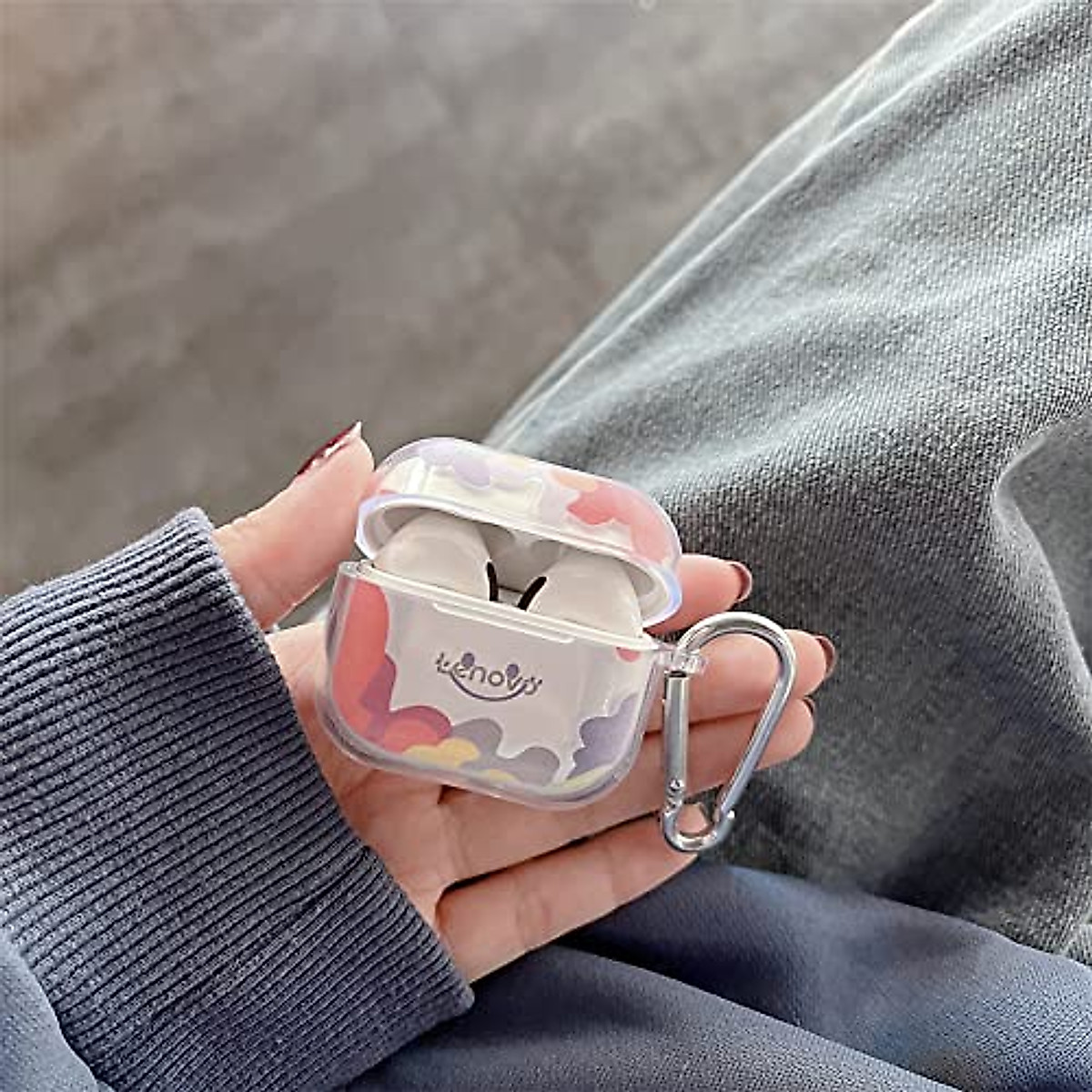 Cute Cartoon Style Soft TPU Protective Crystal Clear Transparent Case Cover Compatible with Lenovo thinkplus LP40S/LP40 Pro Earbuds, Protective Skin Sleeve with Key Chain (C)