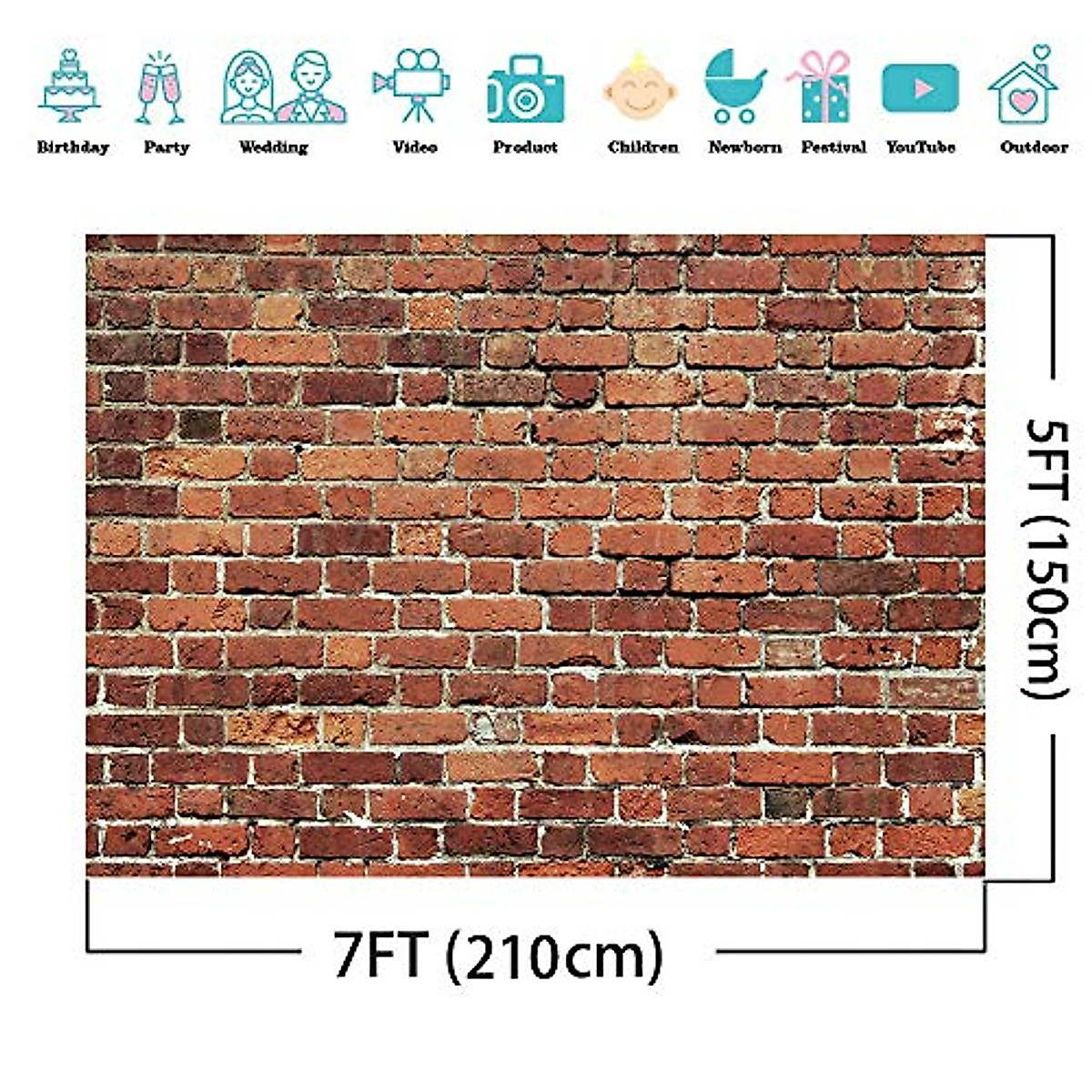 AIIKES 7x5FT Red Brick Wall Backdrop Brick Photography Backdrop Baby Birthday Party Graduation Home Decoration Background Photo Booth Studio Prop Banner 11-506