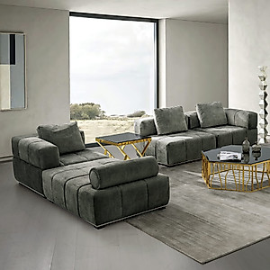 Acanva Convertible Modular Sectional Sofa, Modern L-Shaped Couch for Living Room and Lounge with Removable Ottoman Flannel Upholstered, 4 Piece Set, Grey