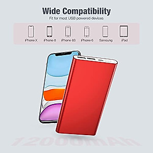 EnergyCell Pilot 4GS Portable Charger 12000mAh Fast Charging Power Bank Dual 3A High-Speed Output Battery Pack Compatible with iPhon14 13 12 11 and More（Charging Cable Included (Red)