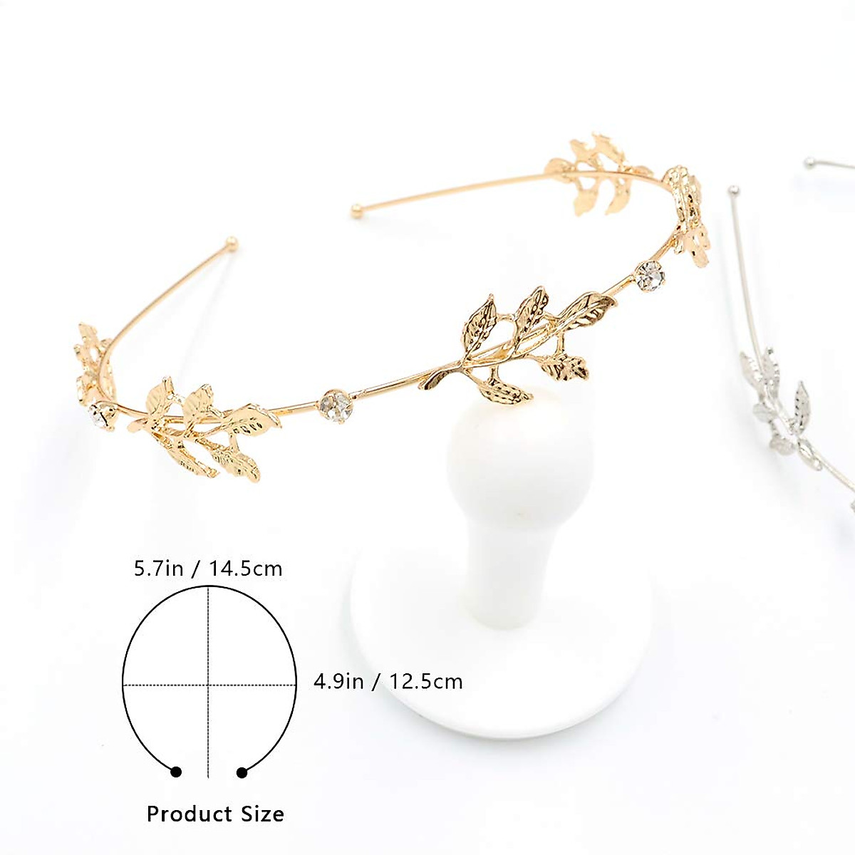 NODG 2 Pieces Leaf Tiaras for Women Silver-Leaf Headbands Crystal Gold Tiaras for Women Bridal Headpiece Wedding Headbands Hair Accessories Jewelry Tiaras and Crowns for Women