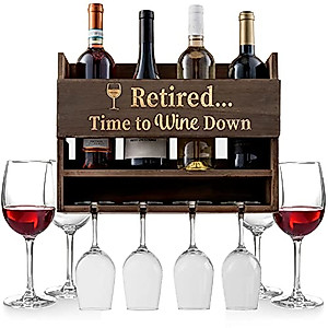 Wall Mounted Wine Rack - Men Women Retirement Gifts - Unique Retired Gifts for Dad, Mom - Gift Idea for Moms, Grandma, Aunt, Mother in law, Dads, Grandpa - Retirees Presents - Includes 4 Wine Glasses