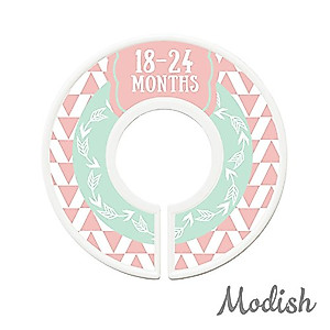 Modish Labels Baby Clothes Size Dividers, Baby Closet Organizers, Closet Size Dividers, Baby Closet Organizers, Clothes Organizer, Girl, Woodland, Arrows, Nordic, Boho, Pink, Mint (Baby)