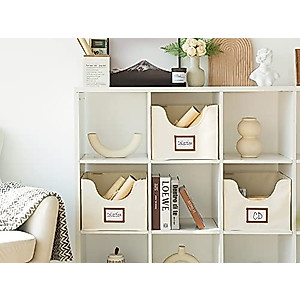 StorageWorks Closet Storage Bins, Open Front Cube Storage Bins with Cutout Window and 2 Handles, Foldable Fabric Clothes Organizer, Large, Beige, 2-Pack