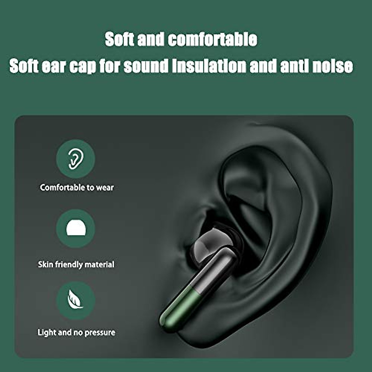 Wireless Touch Earbuds with Active Noise Cancellation Bluetooth 5.0 Sport 3D Stereo Built-in Microphone,Immersive Premium Sound Long Distance Connection Headset with Charging Case (Dark Green),J28