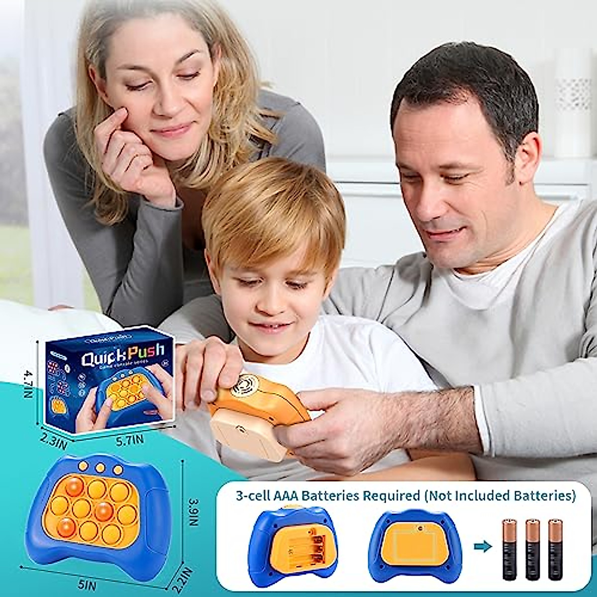 TOMFANCY Quick Push Light Up Pop Fidget Toys Puzzle Handheld Game Console Press Popping Toy Birthday Gift for Kids Ages 3+ Adult Blue