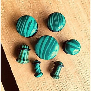 Lobal Domination PAIR of Single Flare Malachite Stone Plugs Gauges Earlets Body Jewelry (00g (10mm))